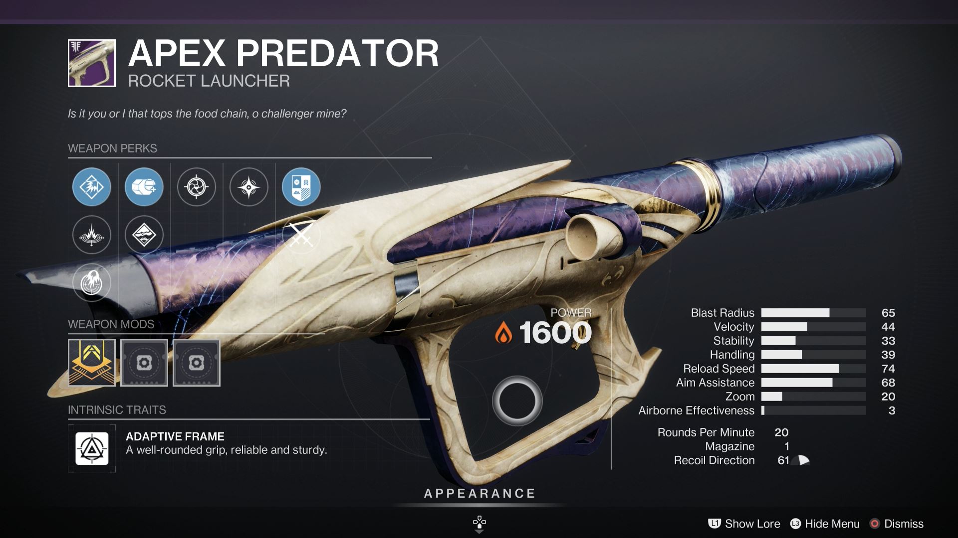 Destiny 2 Apex Predator God Roll e come ottenerlo